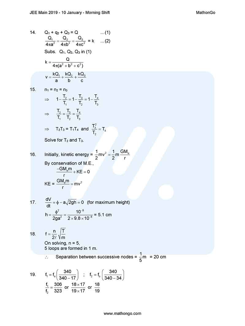 JEE Main 2019 Question Paper with Answer Keys (10th January – Morning) – MathonGo