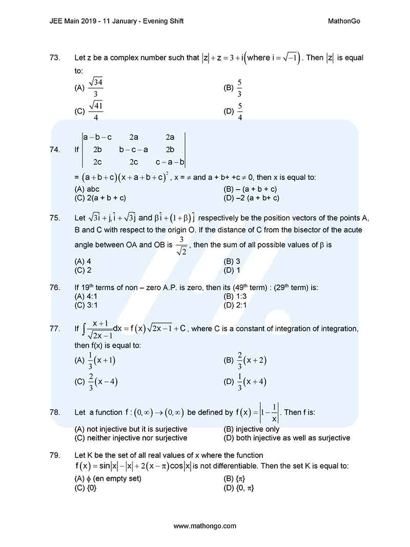 JEE Main 2019 Question Paper with Answer Keys (11th Jan – Evening ...