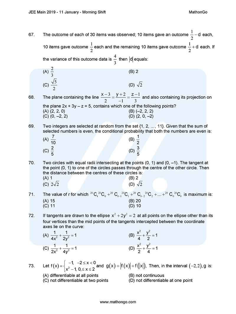 JEE Main 2019 Question Paper with Answer Keys (11th Jan – Morning ...