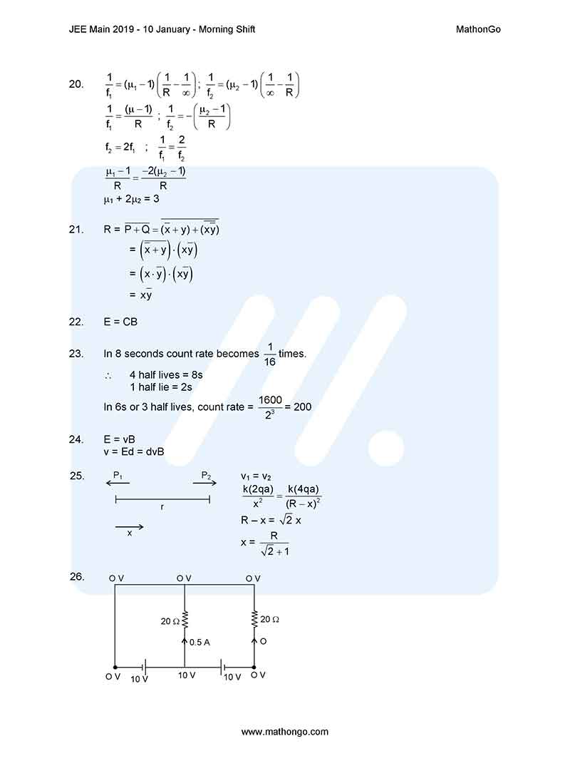 JEE Main 2019 Question Paper with Answer Keys (10th January – Morning) – MathonGo