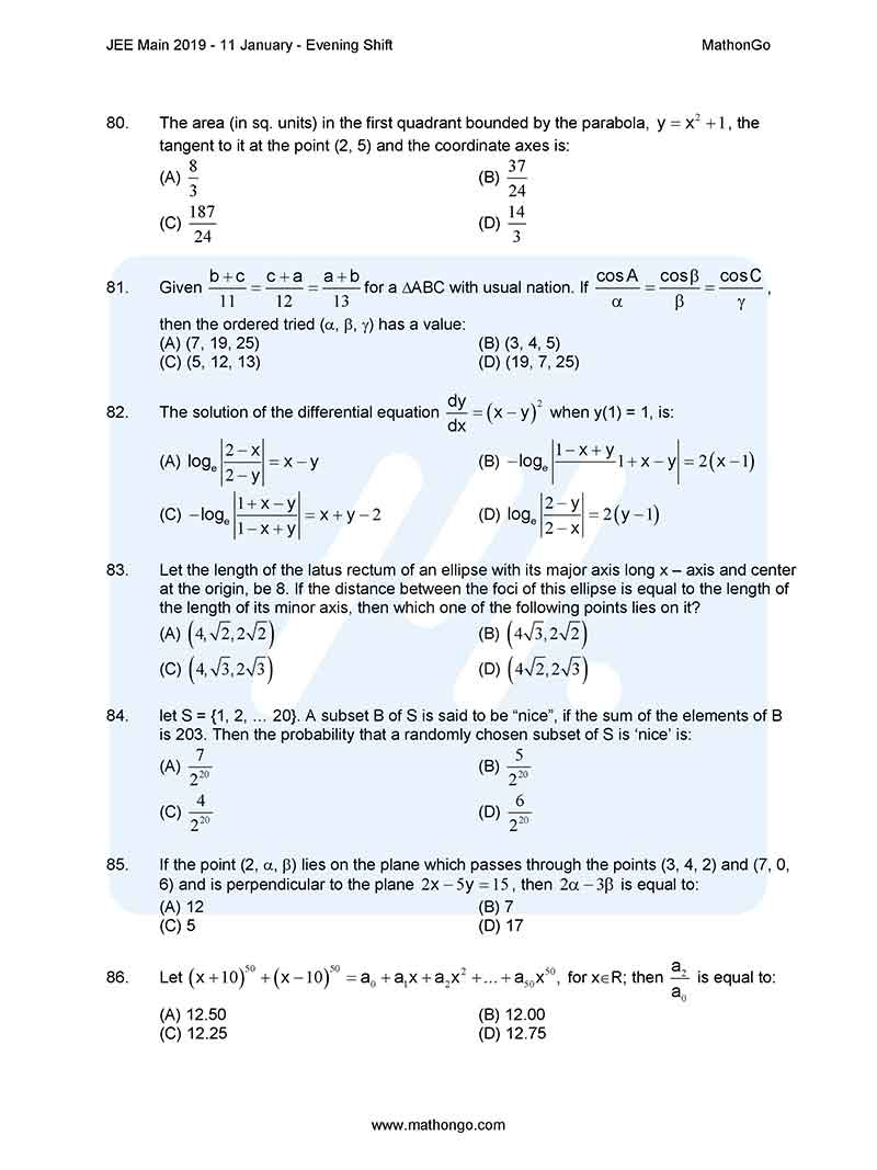 JEE Main 2019 Question Paper with Answer Keys (11th Jan – Evening ...