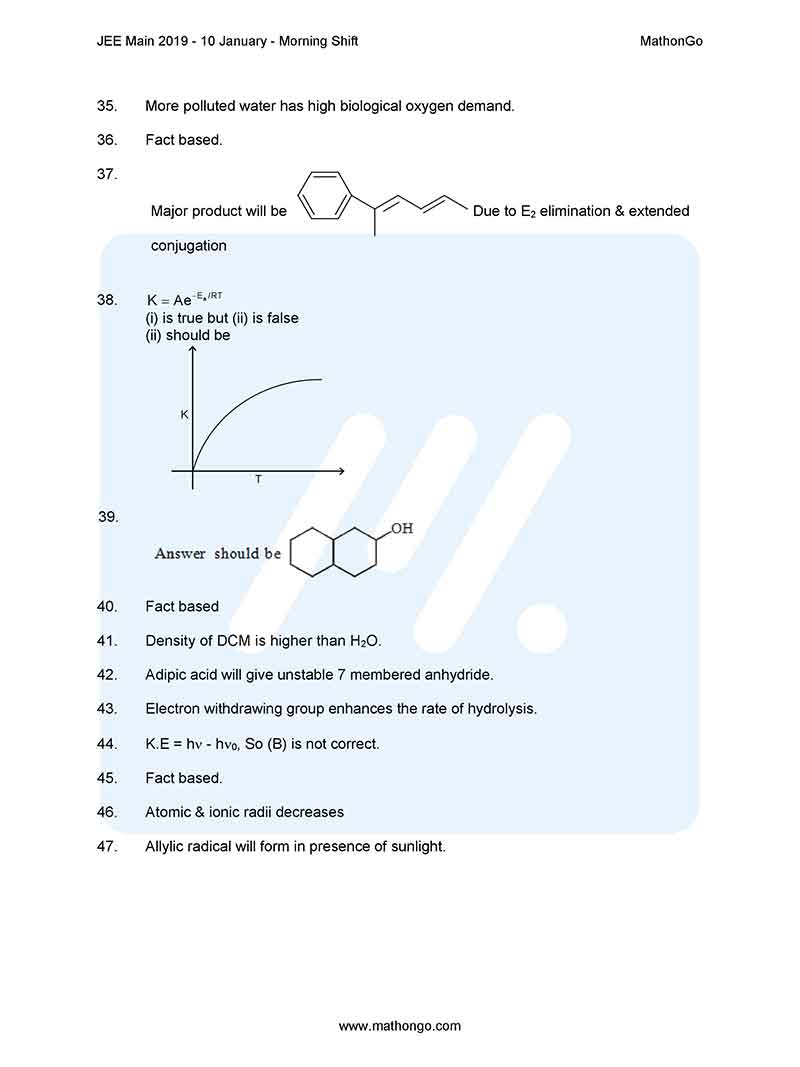 JEE Main 2019 Question Paper with Answer Keys (10th January – Morning) – MathonGo
