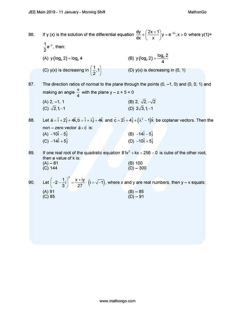 JEE Main 2019 Question Paper with Answer Keys (11th Jan – Morning ...