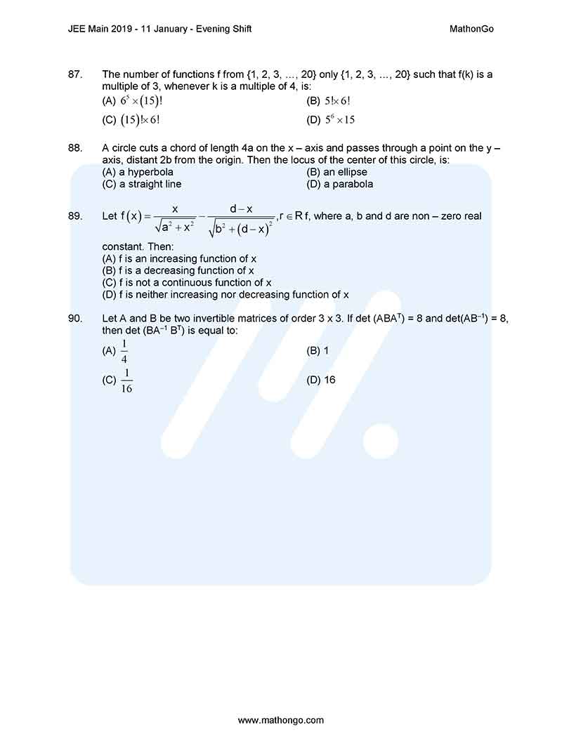 JEE Main 2019 Question Paper with Answer Keys (11th Jan – Evening ...