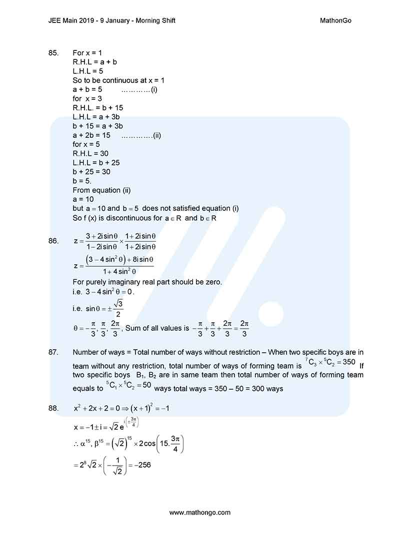 JEE Main 2019 Question Paper with Answer Keys (9th Jan – Morning ...
