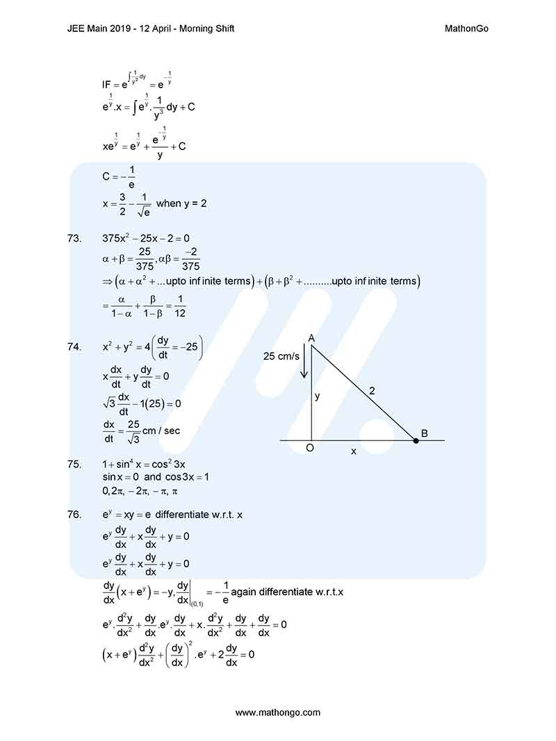 JEE Main 2019 Question Paper with Answer Keys (12th April – Morning ...
