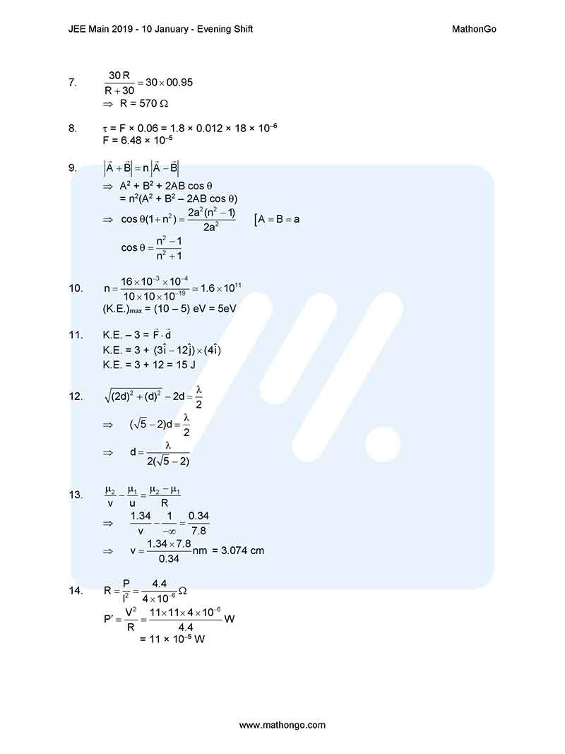 JEE Main 2019 Question Paper with Answer Keys (10th January – Evening ...