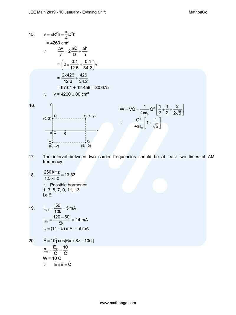 JEE Main 2019 Question Paper with Answer Keys (10th January – Evening) – MathonGo