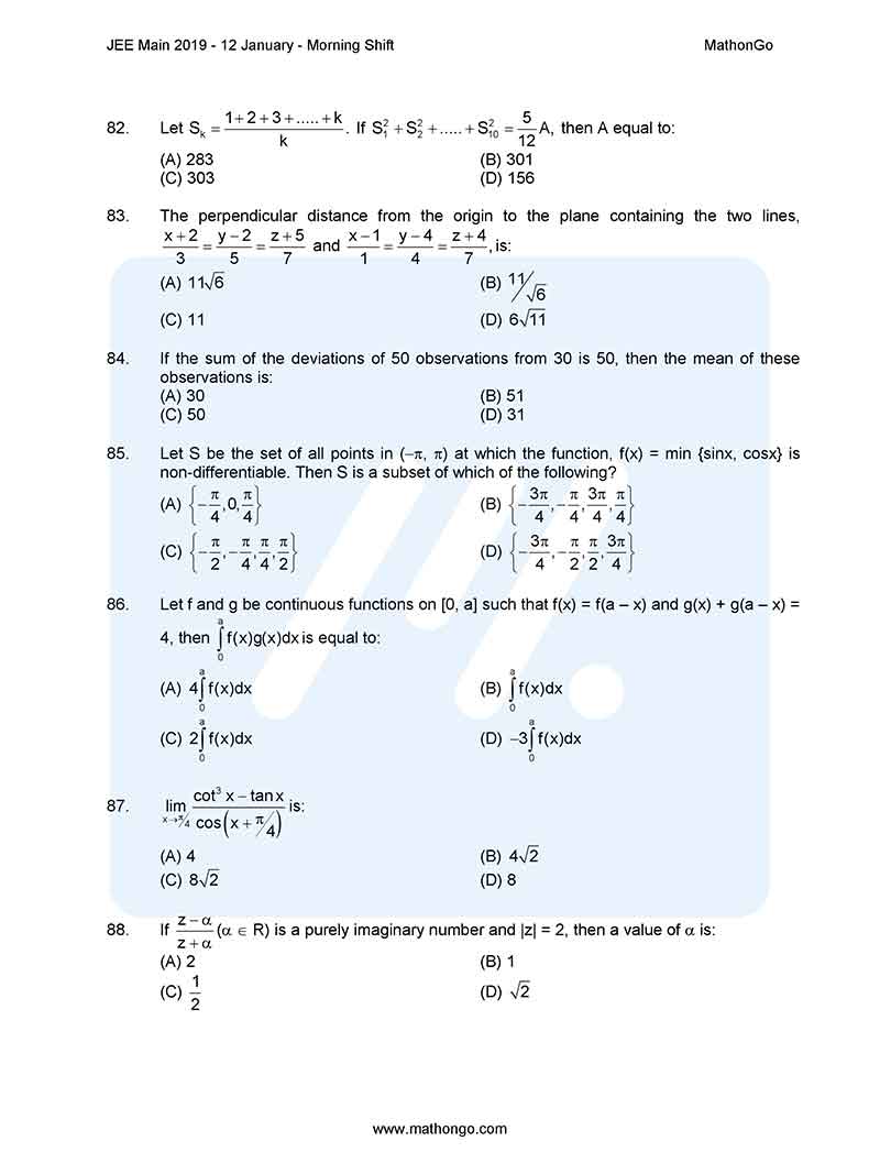 JEE Main 2019 Question Paper with Answer Keys (12th Jan – Morning ...