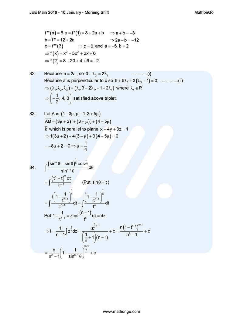 JEE Main 2019 Question Paper with Answer Keys (10th January – Morning) – MathonGo