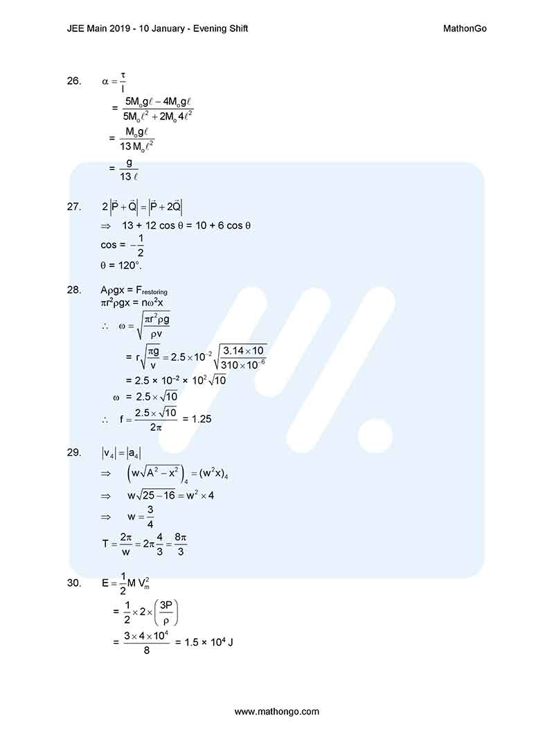 JEE Main 2019 Question Paper with Answer Keys (10th January – Evening ...