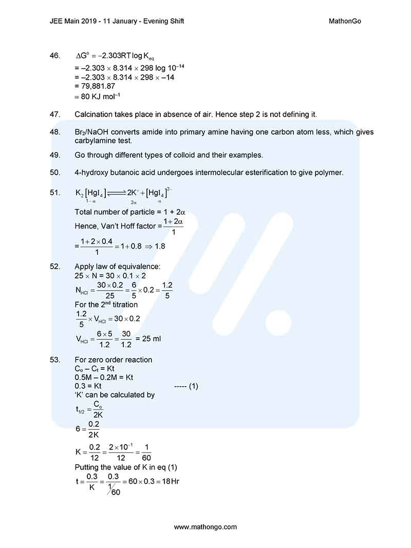 JEE Main 2019 Question Paper with Answer Keys (11th Jan – Evening ...