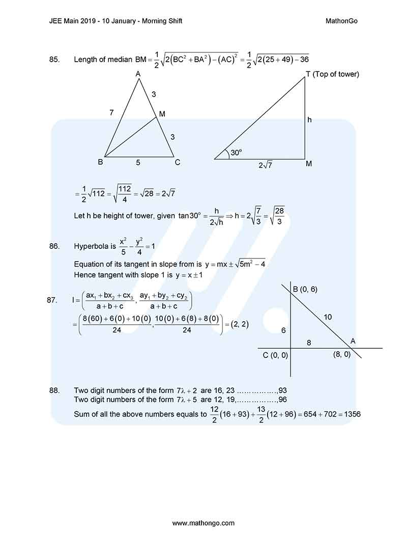 JEE Main 2019 Question Paper with Answer Keys (10th January – Morning) – MathonGo