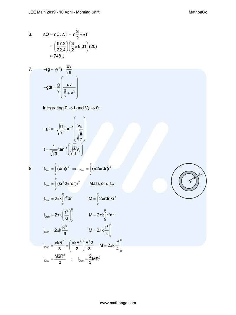 JEE Main 2019 Question Paper with Answer Keys (10th April – Morning ...