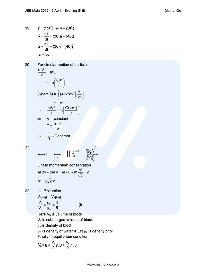 JEE Main 2019 Question Paper with Answer Keys (9th April – Evening ...