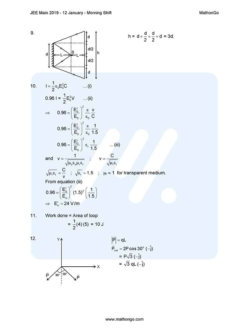 JEE Main 2019 Question Paper with Answer Keys (12th Jan – Morning ...