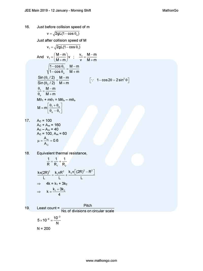 JEE Main 2019 Question Paper with Answer Keys (12th Jan – Morning ...