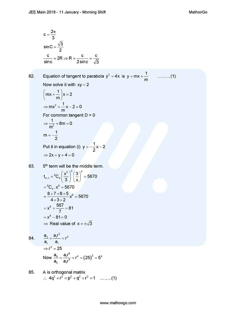 JEE Main 2019 Question Paper with Answer Keys (11th Jan – Morning ...
