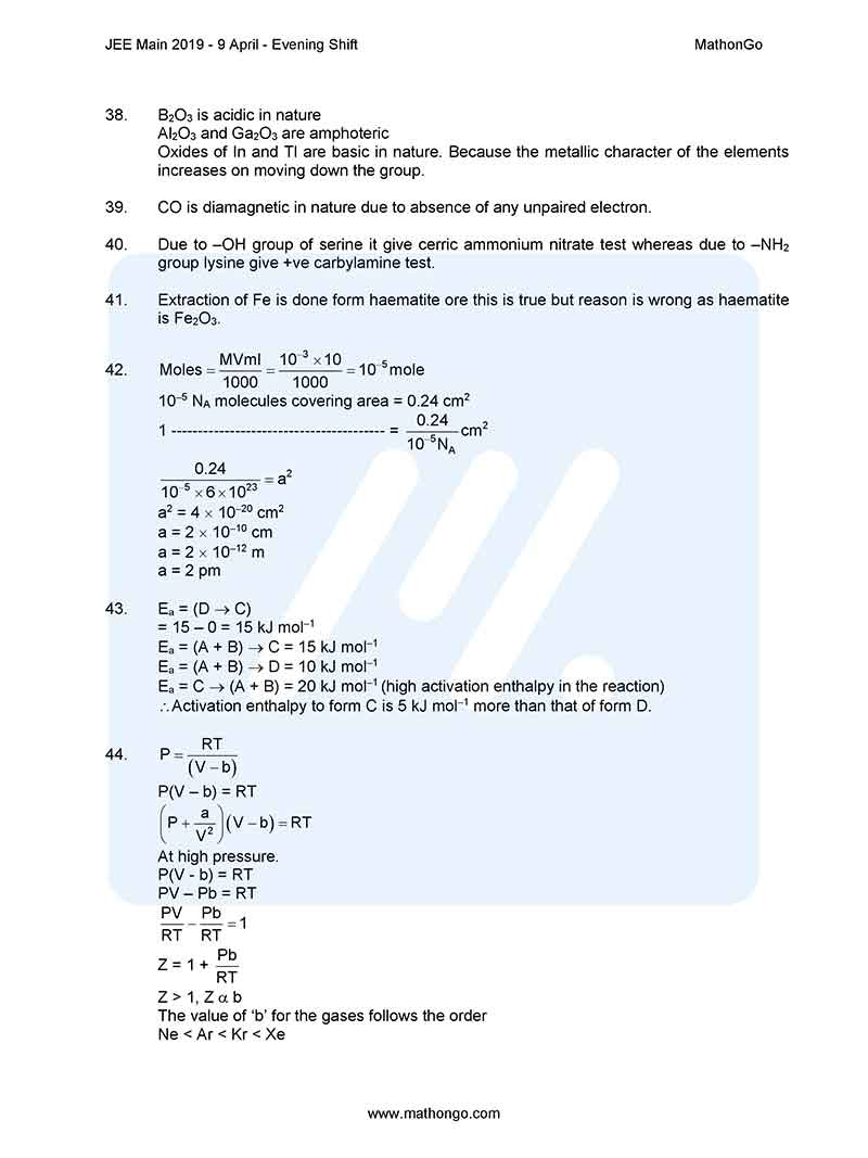 JEE Main 2019 Question Paper with Answer Keys (9th April – Evening ...