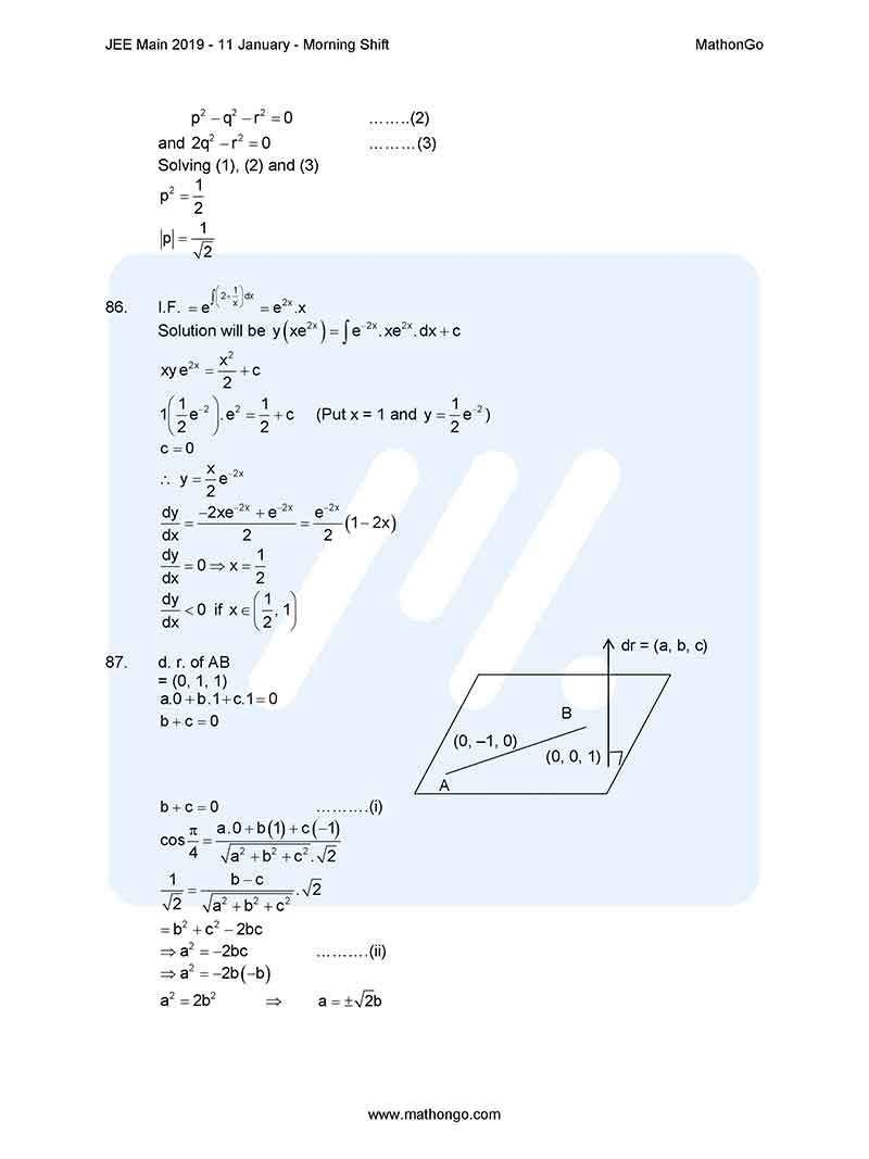 JEE Main 2019 Question Paper with Answer Keys (11th Jan – Morning) – MathonGo