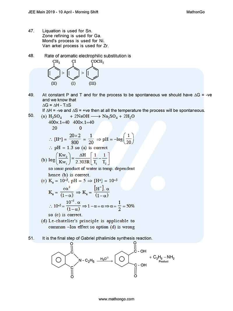 JEE Main 2019 Question Paper With Answer Keys 10th April Morning