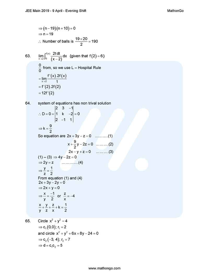 JEE Main 2019 Question Paper with Answer Keys (9th April – Evening ...