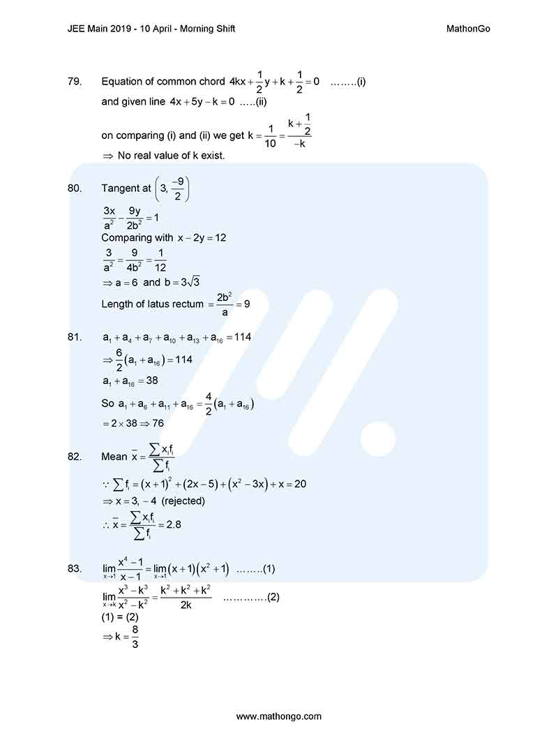 JEE Main 2019 Question Paper with Answer Keys (10th April – Morning ...