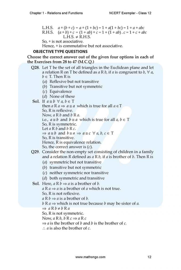NCERT Exemplar for Class 12 Maths Chapter 1 – MathonGo