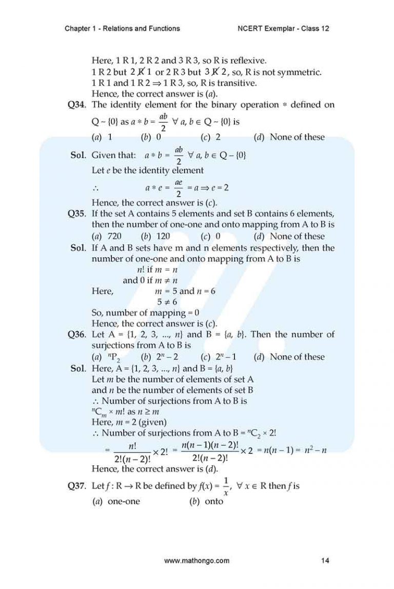 NCERT Exemplar for Class 12 Maths Chapter 1 – MathonGo