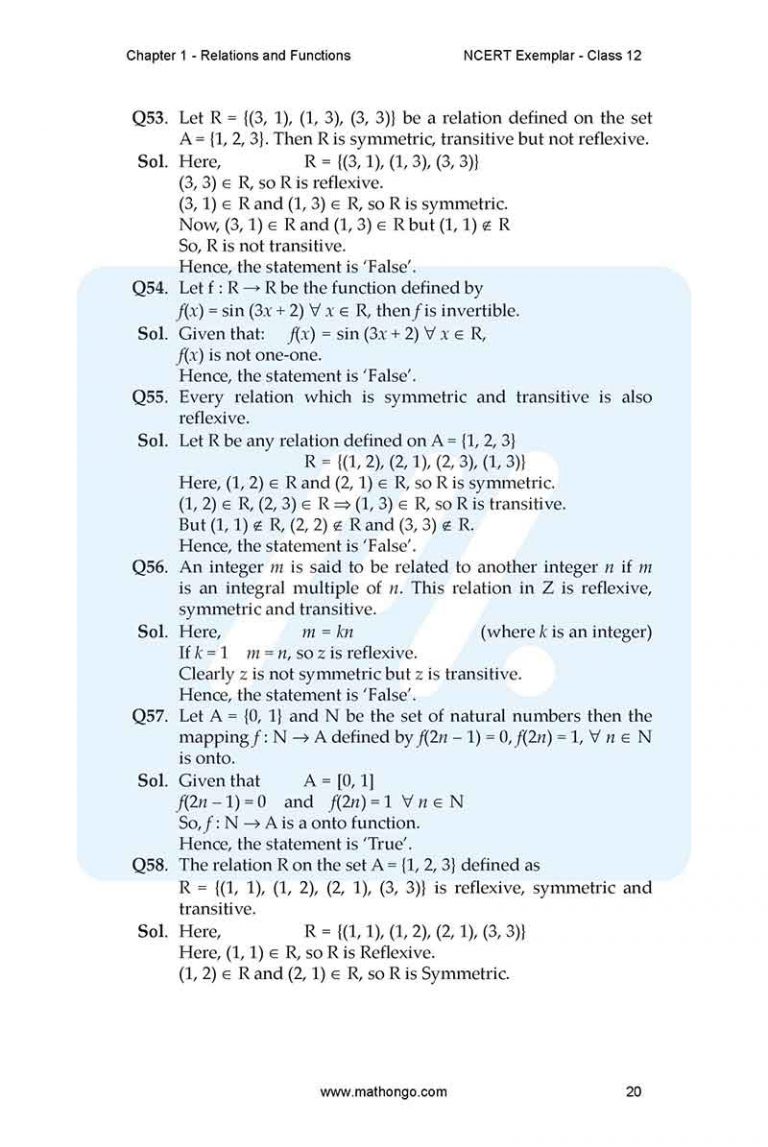 NCERT Exemplar for Class 12 Maths Chapter 1 – MathonGo