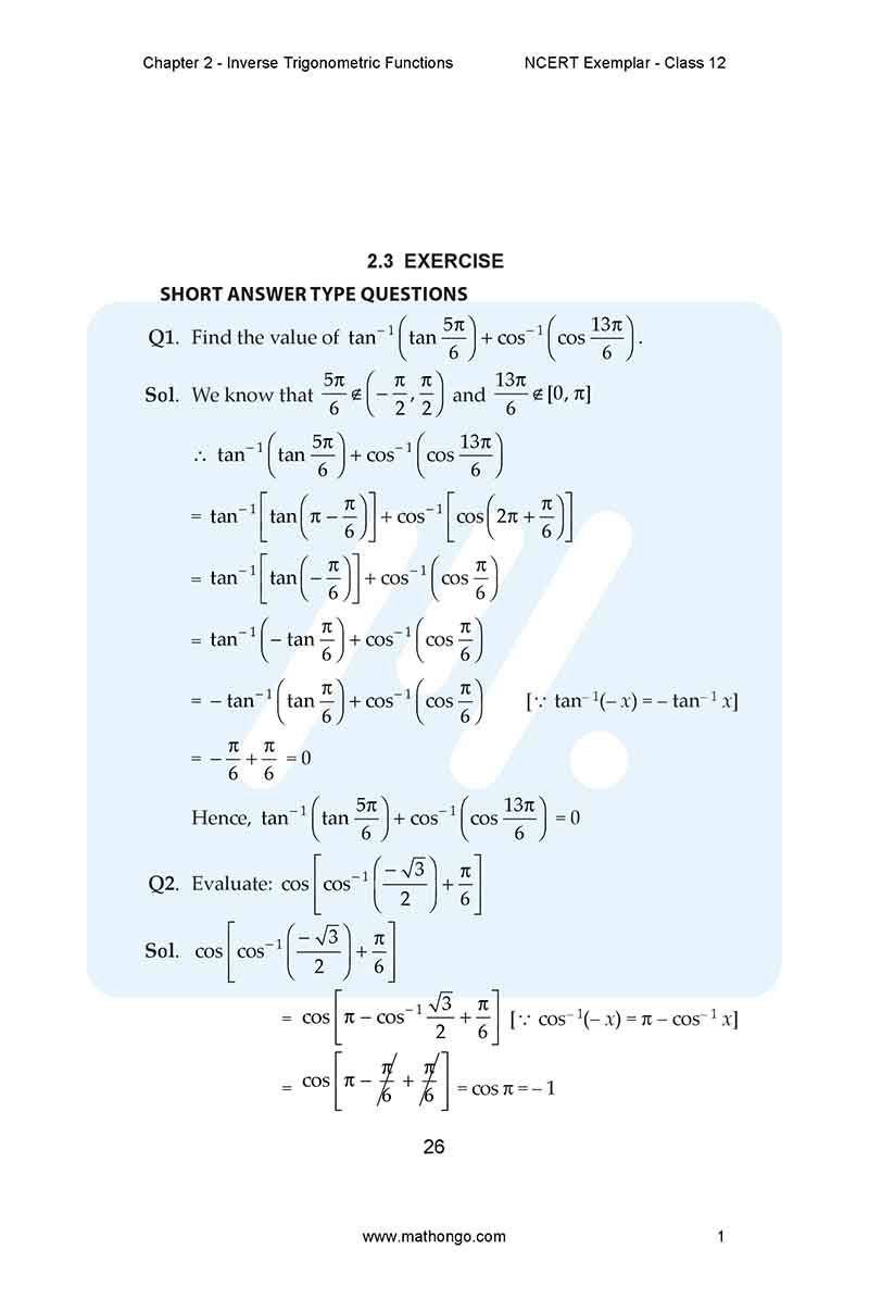 NCERT Exemplar for Class 12 Maths Chapter 2 – MathonGo