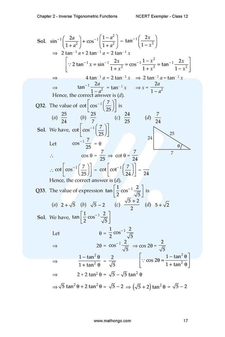 NCERT Exemplar for Class 12 Maths Chapter 2 – MathonGo