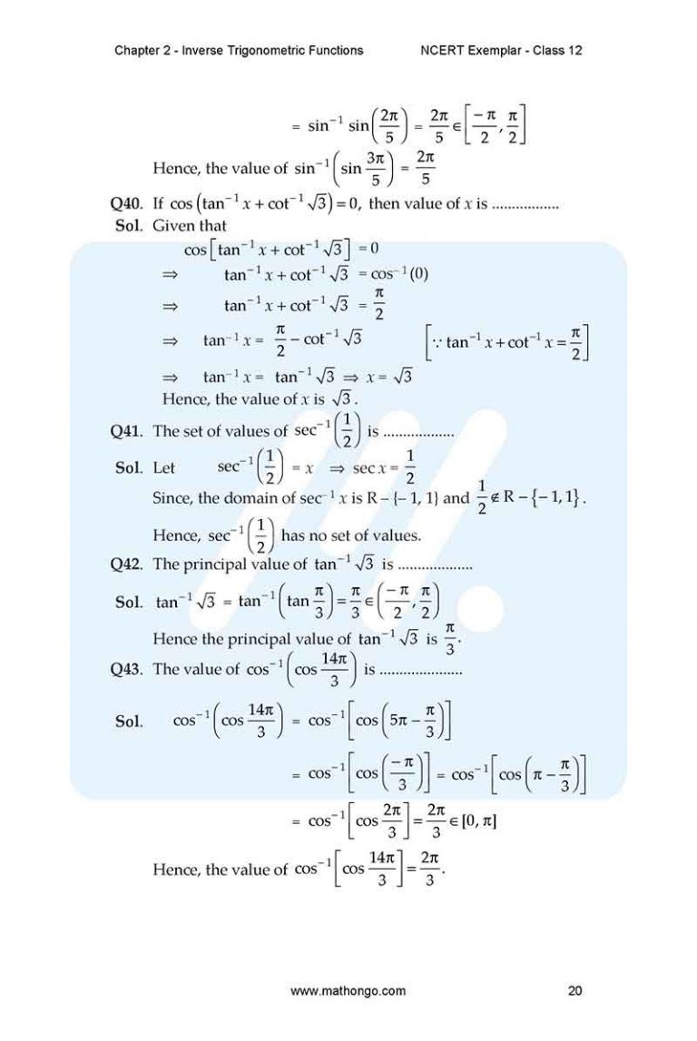 NCERT Exemplar for Class 12 Maths Chapter 2 – MathonGo
