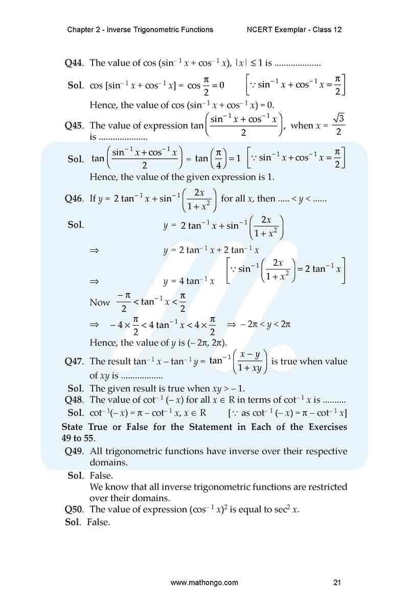 NCERT Exemplar for Class 12 Maths Chapter 2 – MathonGo