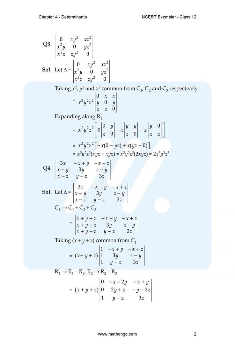 NCERT Exemplar for Class 12 Maths Chapter 4 – MathonGo