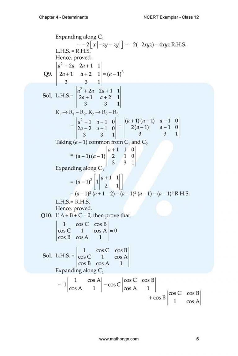 NCERT Exemplar for Class 12 Maths Chapter 4 – MathonGo