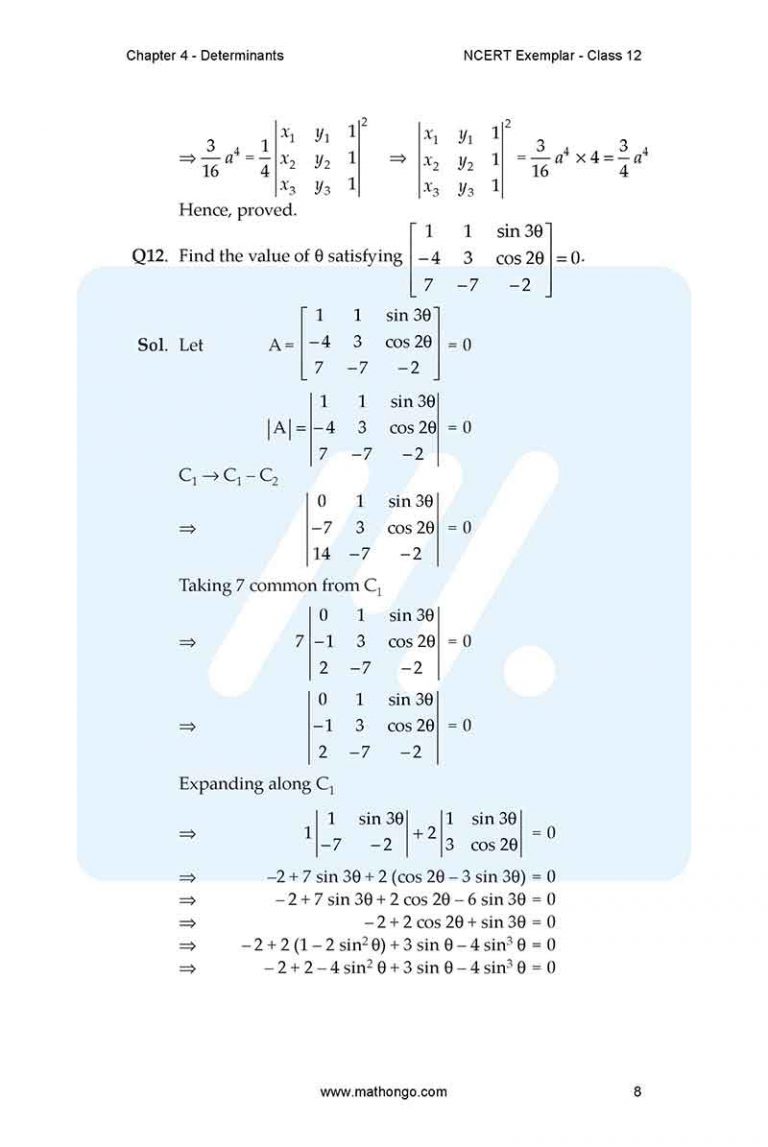 NCERT Exemplar for Class 12 Maths Chapter 4 – MathonGo
