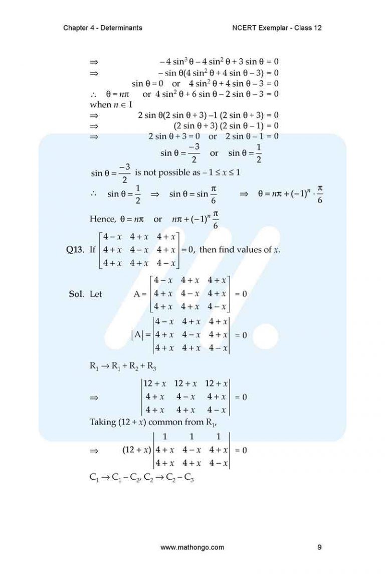 NCERT Exemplar for Class 12 Maths Chapter 4 – MathonGo