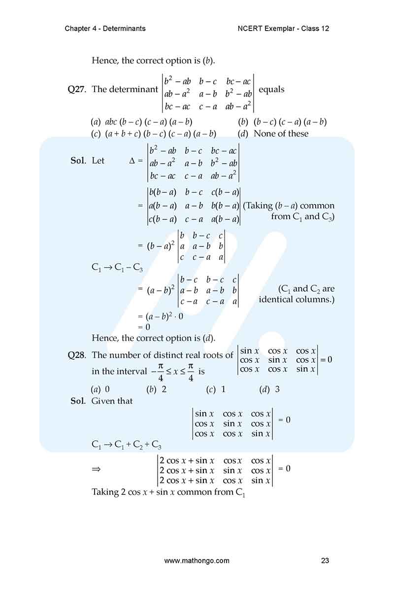 NCERT Exemplar for Class 12 Maths Chapter 4 – MathonGo
