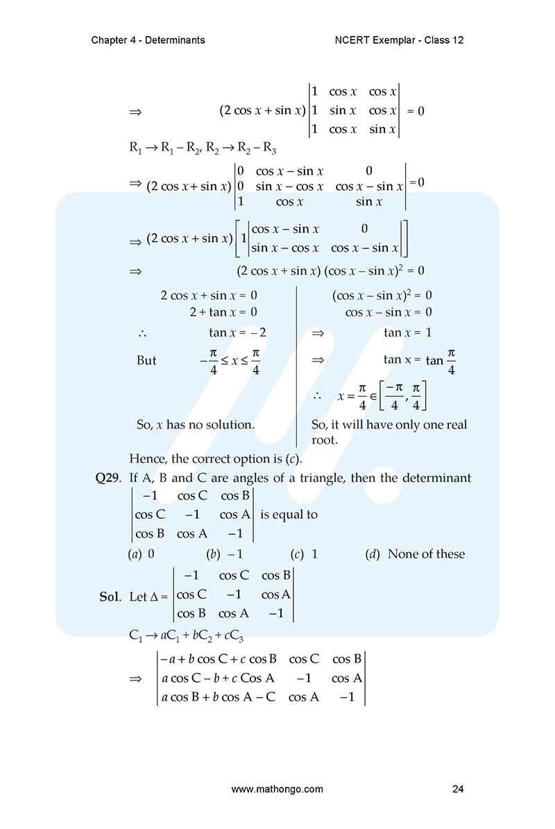 NCERT Exemplar for Class 12 Maths Chapter 4 – MathonGo