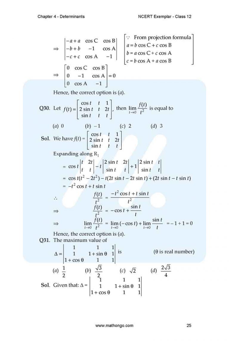 NCERT Exemplar for Class 12 Maths Chapter 4 – MathonGo