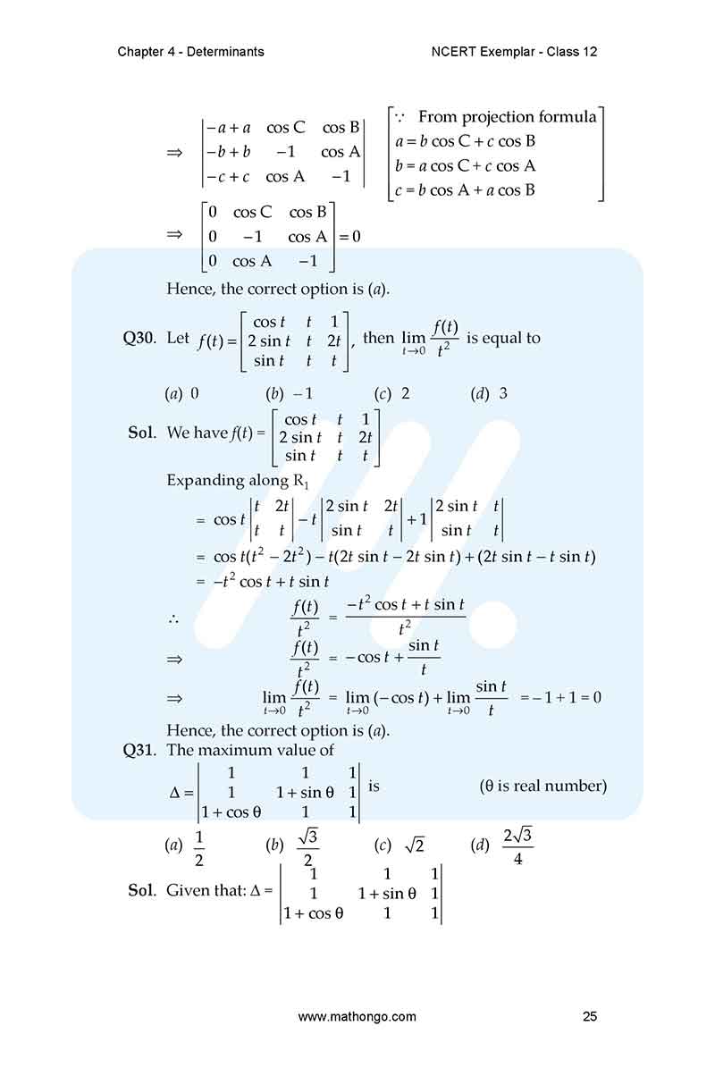 NCERT Exemplar for Class 12 Maths Chapter 4 – MathonGo