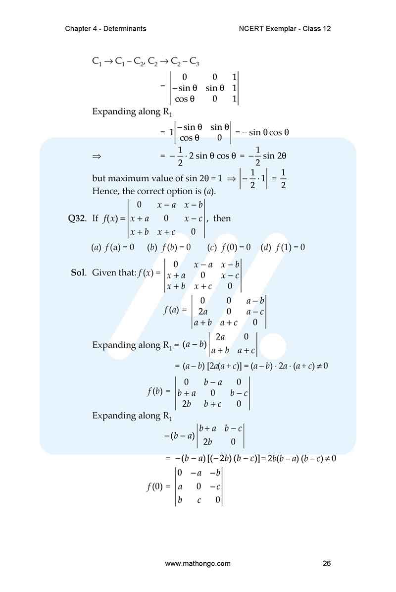 NCERT Exemplar for Class 12 Maths Chapter 4 – MathonGo