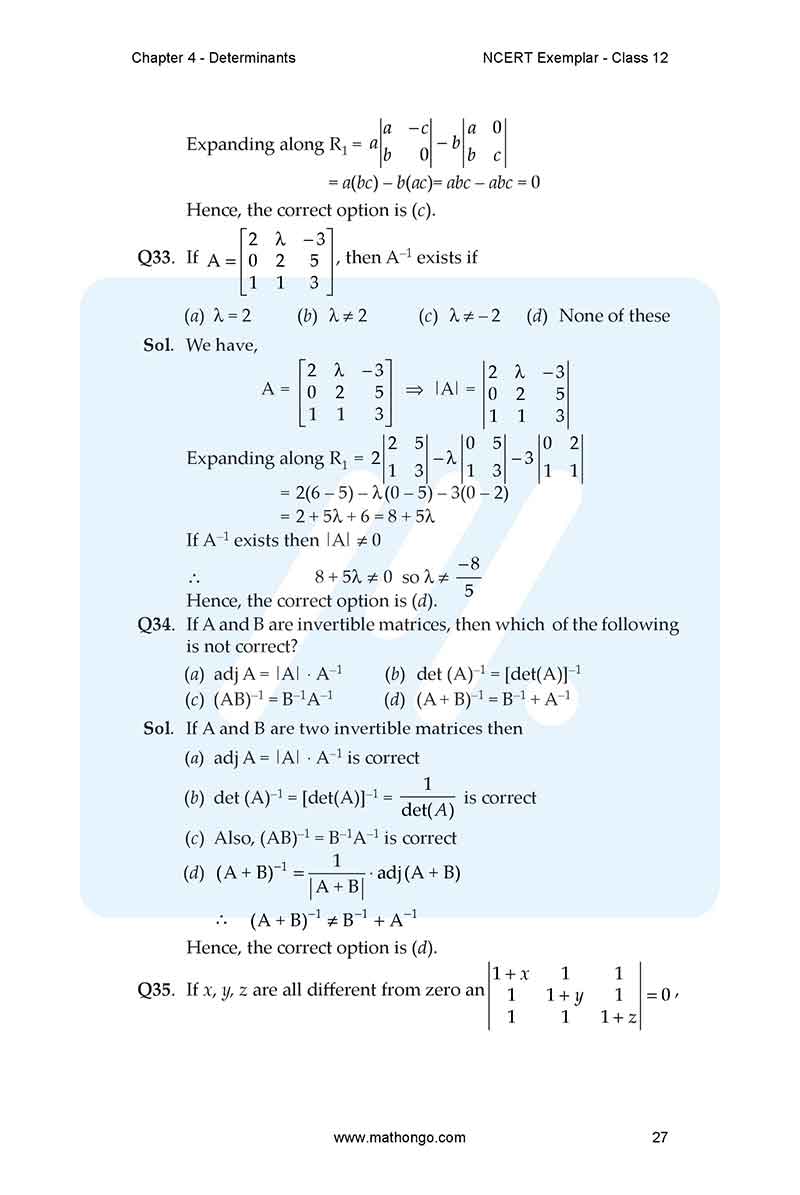 NCERT Exemplar for Class 12 Maths Chapter 4 – MathonGo
