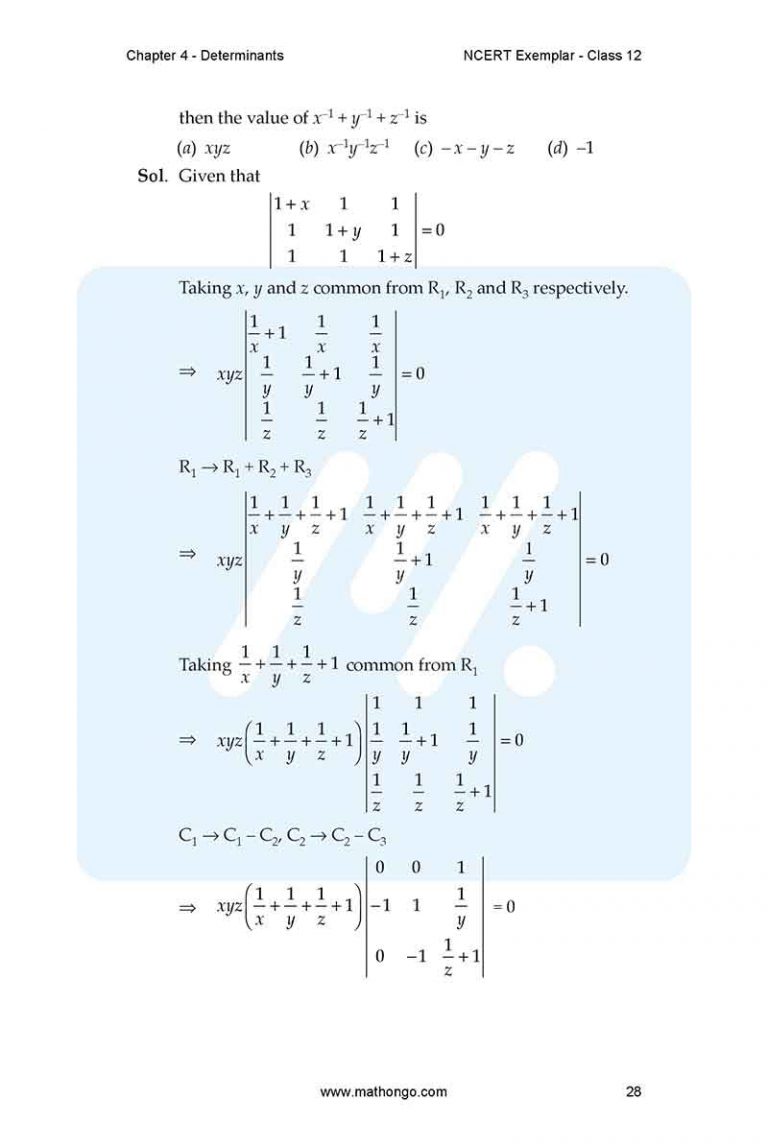 NCERT Exemplar for Class 12 Maths Chapter 4 – MathonGo