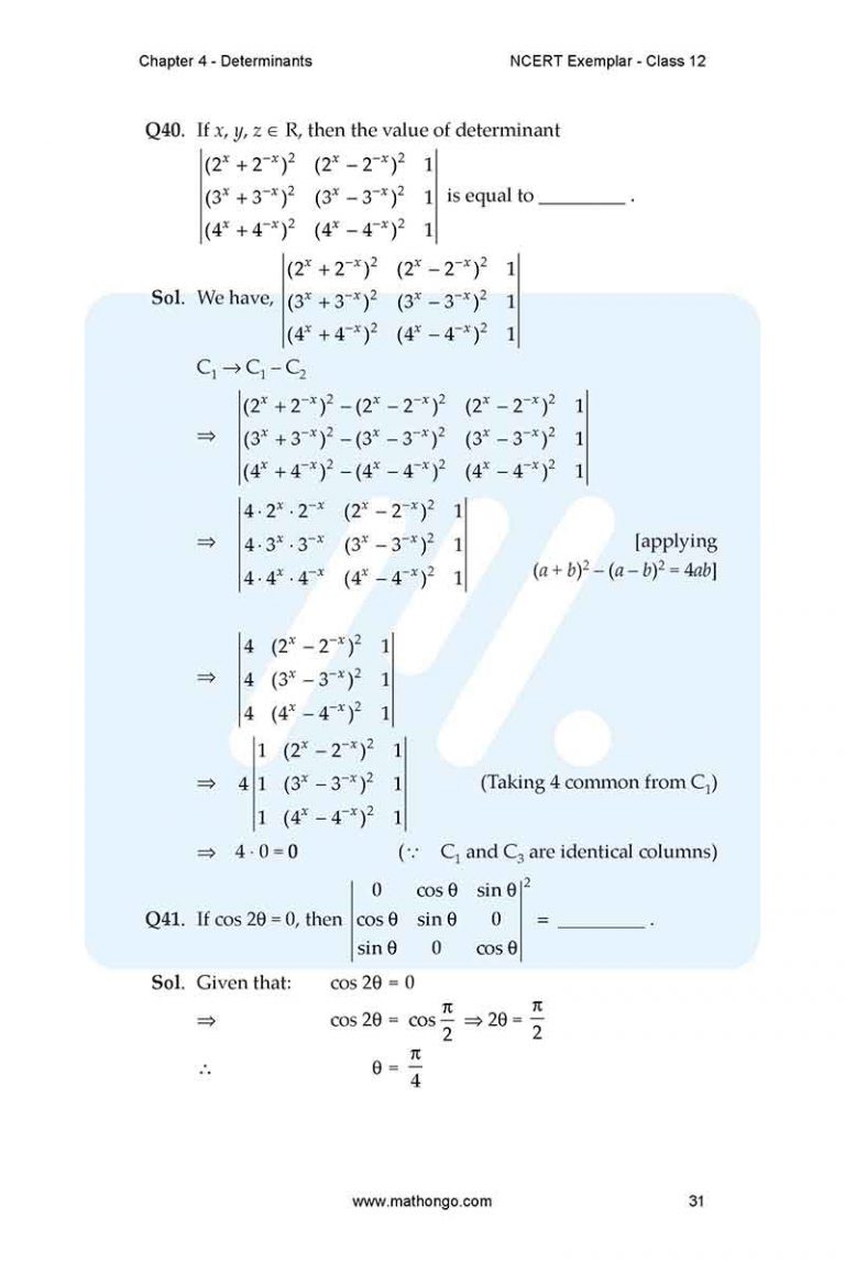 NCERT Exemplar for Class 12 Maths Chapter 4 – MathonGo