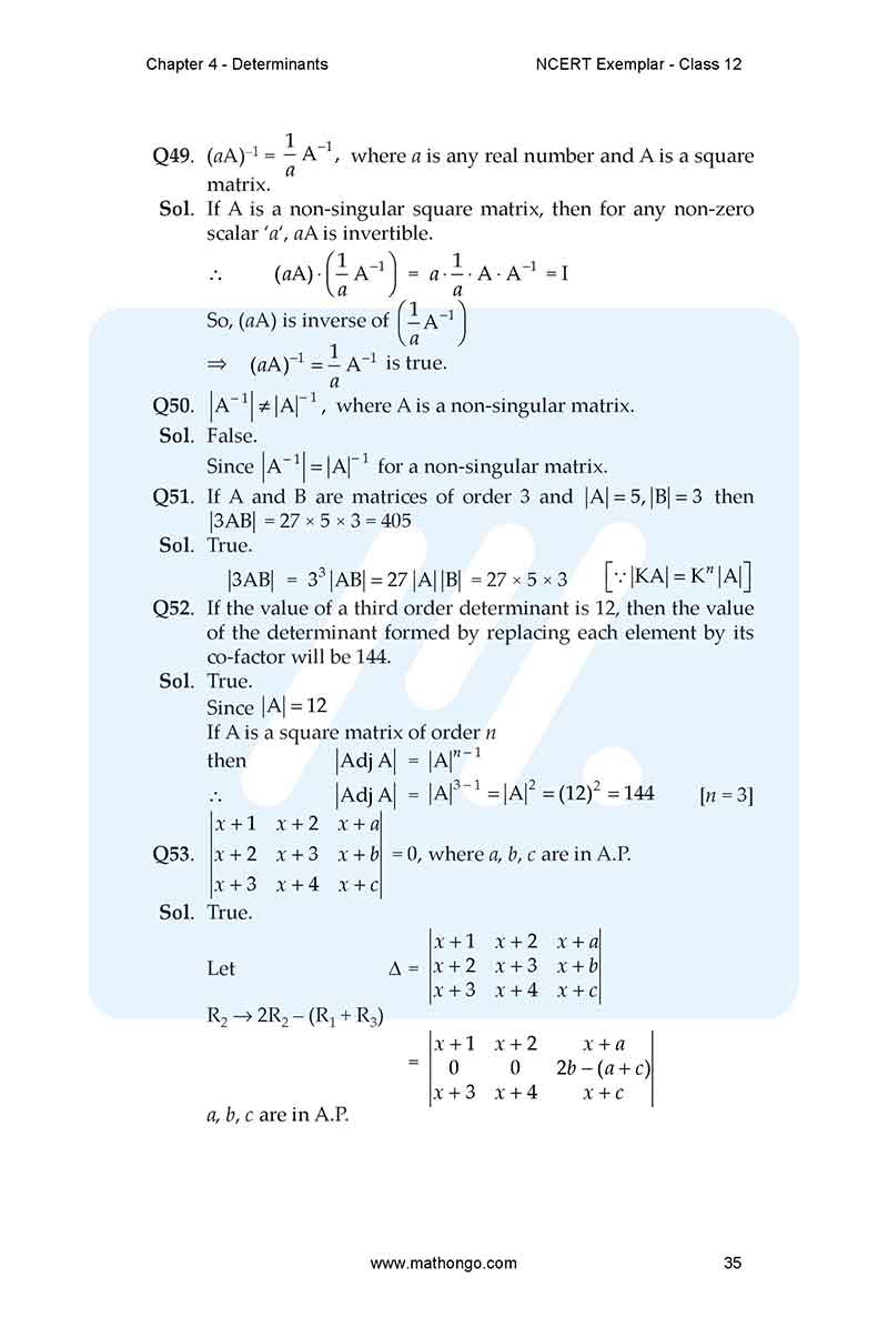 NCERT Exemplar for Class 12 Maths Chapter 4 – MathonGo