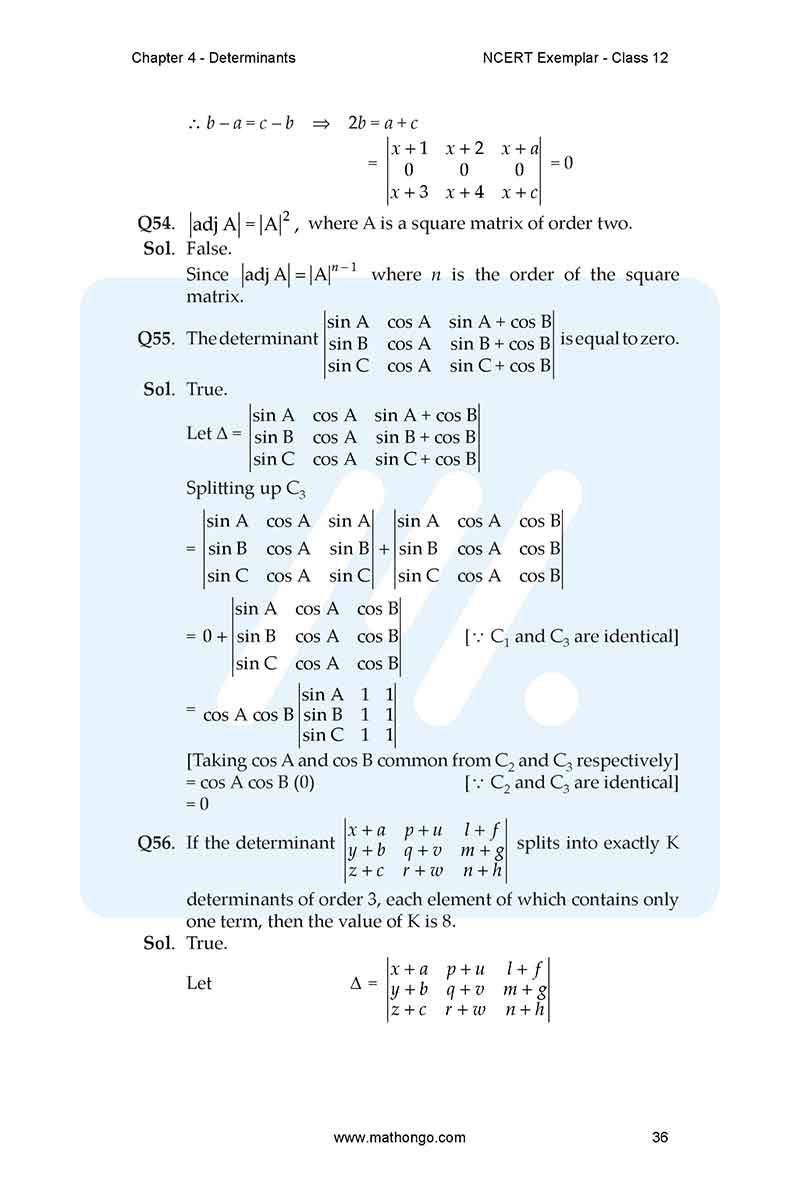 NCERT Exemplar for Class 12 Maths Chapter 4 – MathonGo