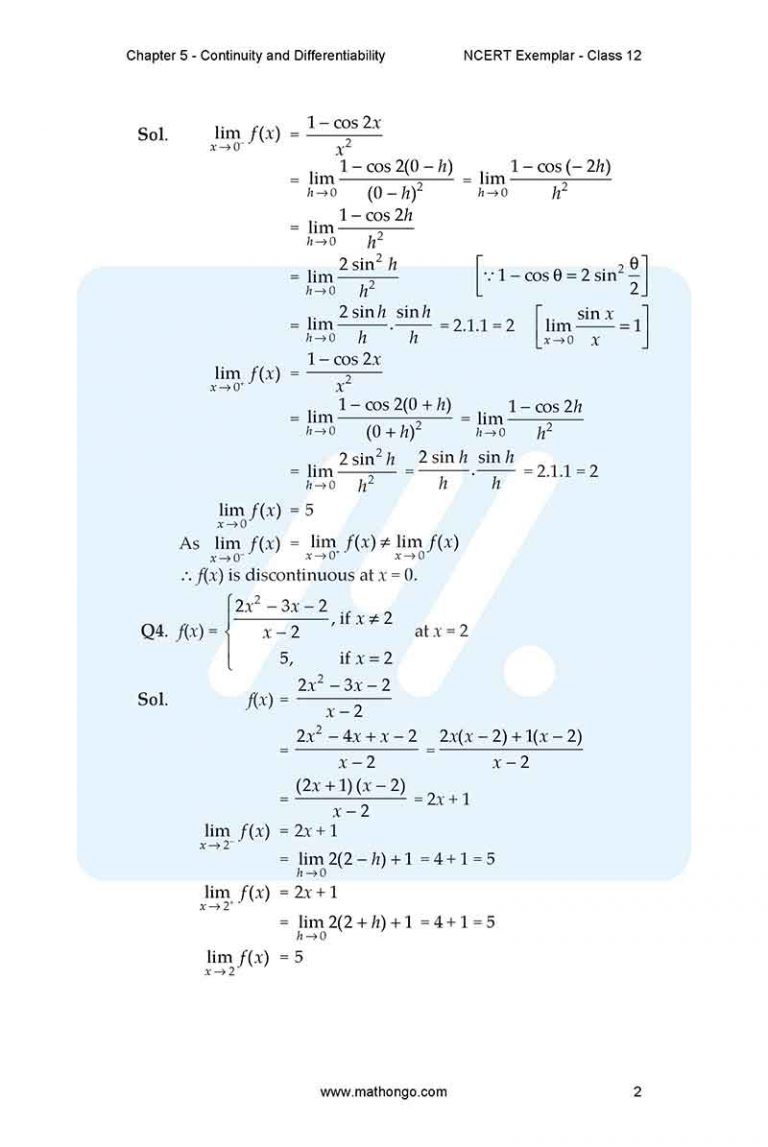 NCERT Exemplar for Class 12 Maths Chapter 5 – MathonGo