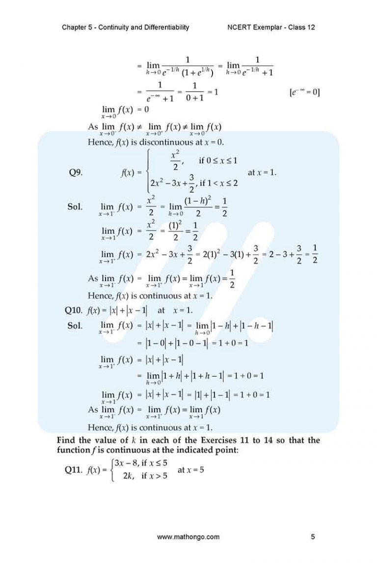 NCERT Exemplar for Class 12 Maths Chapter 5 – MathonGo